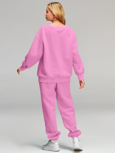 AUTOMET Sweatsuits for Women Set 2 Piece Outfits Oversized Sweatshirt Fall Outfits 2025 Lounge Sets Pullover Casual Trendy Y2k Clothing Sweatpants with Pockets Pink S