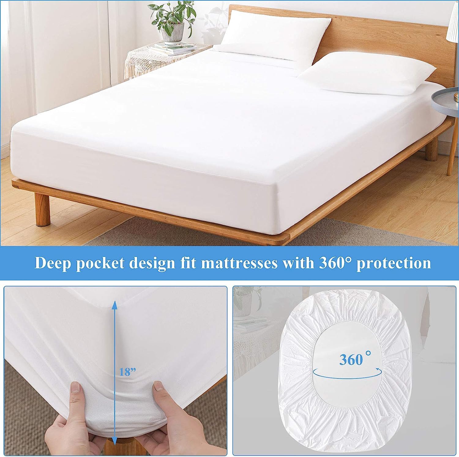 Softhour 2 Pack Twin XL Size Premium Waterproof Mattress Protector,Soft Breathable College Dorm Pad Cover,Noiseless Bed Cover - Stretch to 21''Fitted Deep Pocket Protection