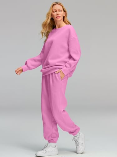 AUTOMET Sweatsuits for Women Set 2 Piece Outfits Oversized Sweatshirt Fall Outfits 2025 Lounge Sets Pullover Casual Trendy Y2k Clothing Sweatpants with Pockets Pink S