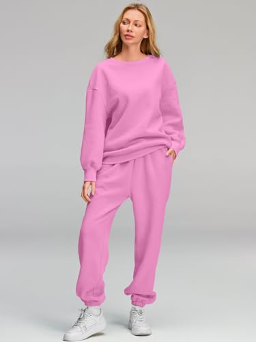 AUTOMET Sweatsuits for Women Set 2 Piece Outfits Oversized Sweatshirt Fall Outfits 2025 Lounge Sets Pullover Casual Trendy Y2k Clothing Sweatpants with Pockets Pink S