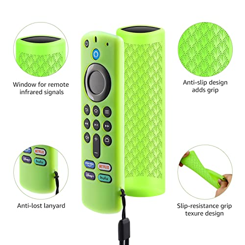 3 Pack Fire Stick Remote Cover, Silicone Remote Case for 2021 Fire TV Stick 4K Max/Alexa Voice Remote 3rd Gen, Anti Slip Silicone Protective Case with Lanyard(Glow Blue & Glow Green & Red)