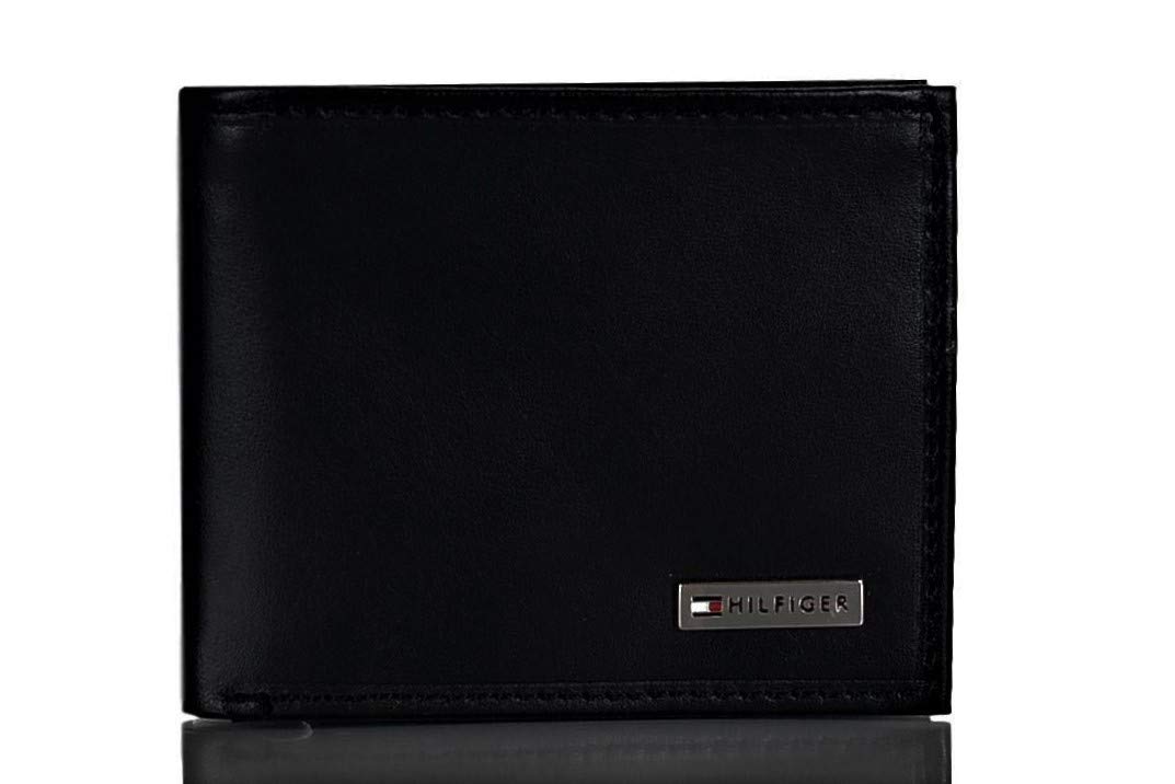 Tommy Hilfiger Leather Men's Multi-Card Passcase Bifold Wallet with Removable Card Case, Black, One Size