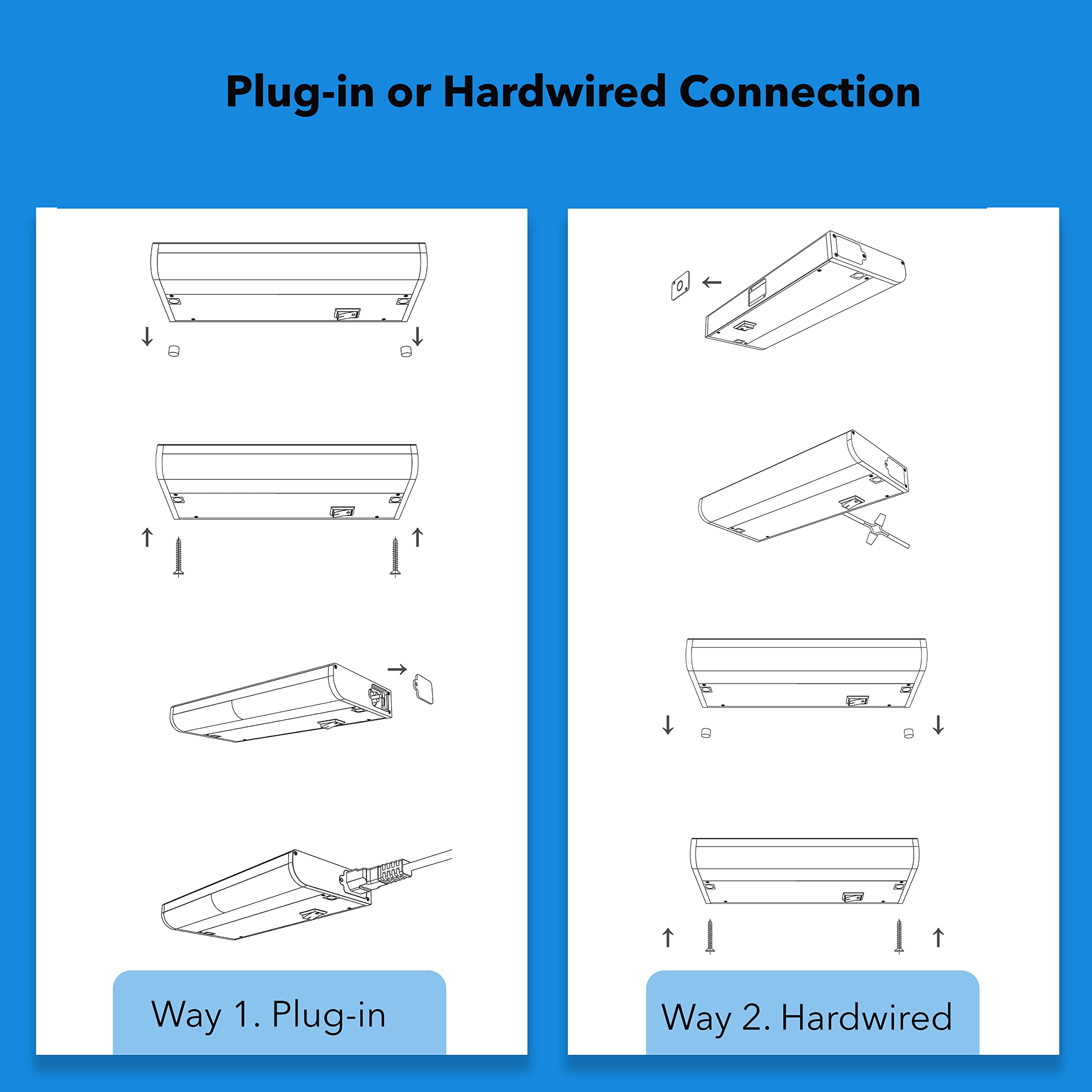 Hardwire Under Cabinet Lights Hardwired or Plug in Tasking Lighting White & RGB Color Changing Dimmable with Remote, Alexa, Google Enabled, Smart Under Counter Lighting Fixture for Kitchen (18 Inch)