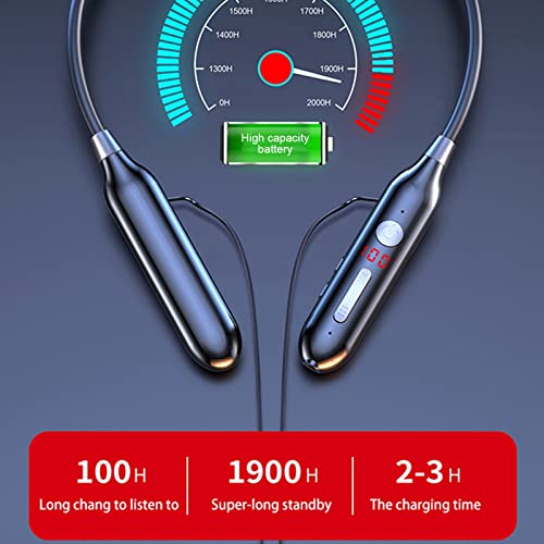 Cloudro Wireless Bluetooth Headset Neck-Mounted Earbuds - Built-in Microphone Wireless Waterproof Headset Semi-in-Ear Bluetooth Headset - Home Office Outdoor Sports Work Out Game Running Use, Black