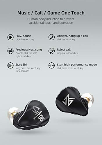 KZ SA08 TWS True Wireless Bluetooth 5.0 Earbuds with Mic, 8BA HiFi Stereo in Ear Earphones, Physical Passive Noise Reduction Hedsets Headphones for Call Phone/Game/Music (Black)