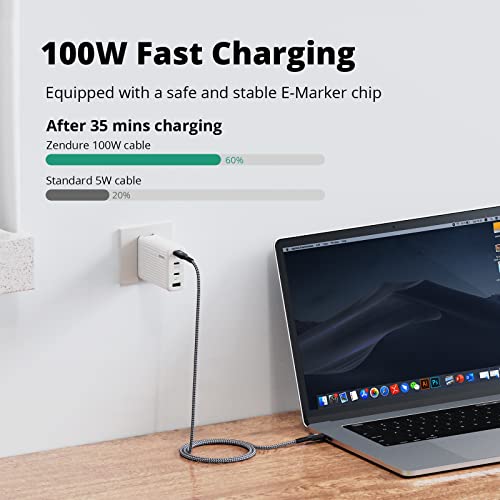 Zendure USB C to USB C Cable 100W PD Fast Charge Ultra Strong Durable Data Transfer Type C Charging Cable for Galaxy S20, iPad Mini 6, iPad Air 4, MacBook Pro 2021, Switch, Pixel, LG, 100cm, Black