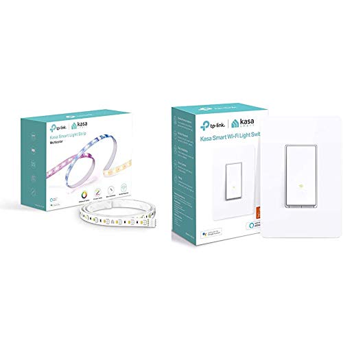 TP-Link Kasa Smart LED Strip Lights Multicolor WiFi & Kasa Smart Light Switch, Single Pole, Needs Neutral Wire, 2.4Ghz WiFi Light Switch Compatible with Alexa and Google Assistant, 1-Pack, White