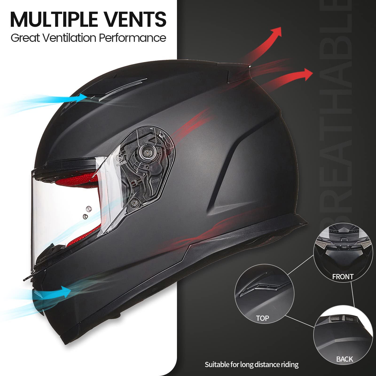 ILM Full Face Snowmobile Motorcycle Helmets for Men Womens Dual Sport Pinlock Anti Fog for Adults DOT Model 817 (Matte Black, S)