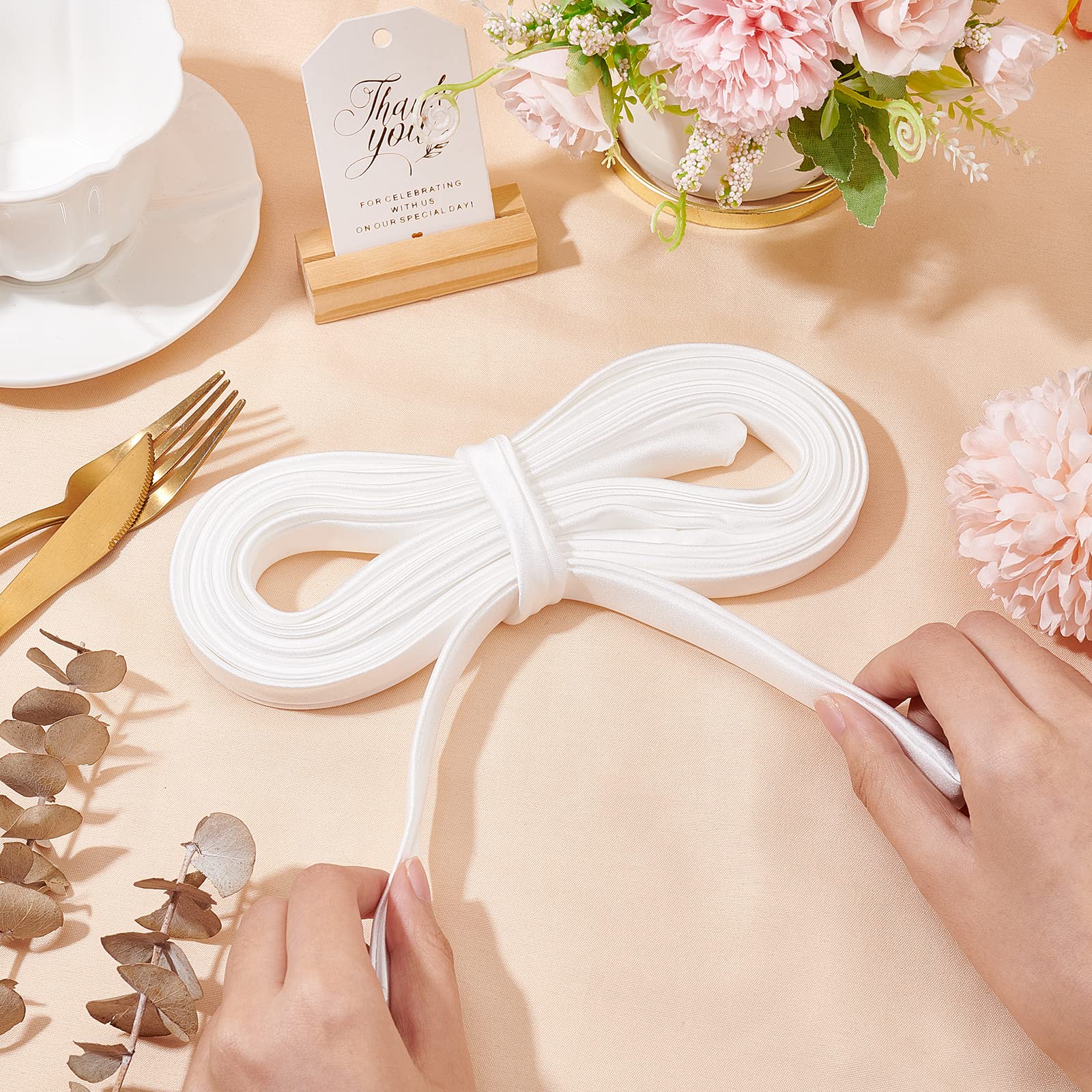 AHANDMAKER 137.8 Inches Women's Tie Back for Wedding Bridal Gown, White Adjustable Lace up Dress Cord Back for Zipper Replacement or Buttons