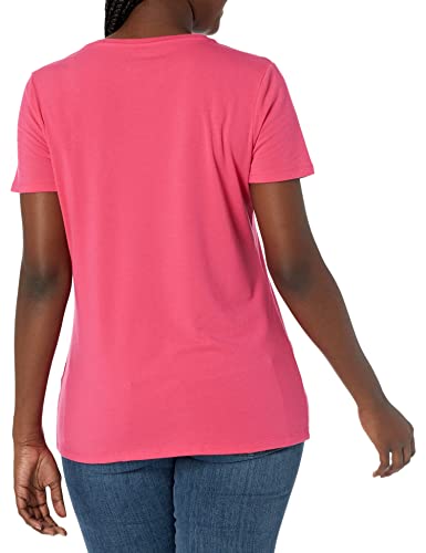 Amazon Essentials Women's Classic-Fit Short-Sleeve Crewneck T-Shirt, Pack of 2, Bright Pink/White, Large
