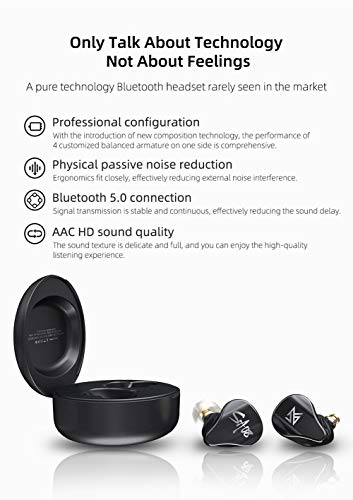 KZ SA08 TWS True Wireless Bluetooth 5.0 Earbuds with Mic, 8BA HiFi Stereo in Ear Earphones, Physical Passive Noise Reduction Hedsets Headphones for Call Phone/Game/Music (Black)