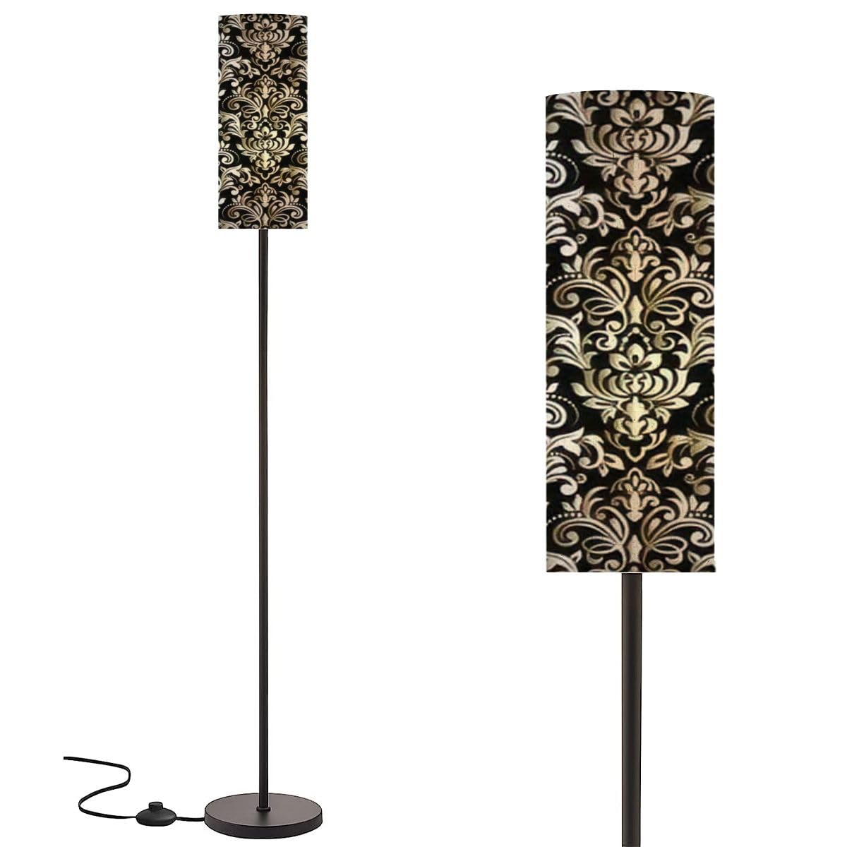 RZNTJHUINA Modern Standing Lamps Rustic Vintage Floral Minimalist Floor Lamp Simple Botanical Metal Pole Lamp with Linen Lampshade for Bedroom Living Room Office Nursery Reading Foot Switch