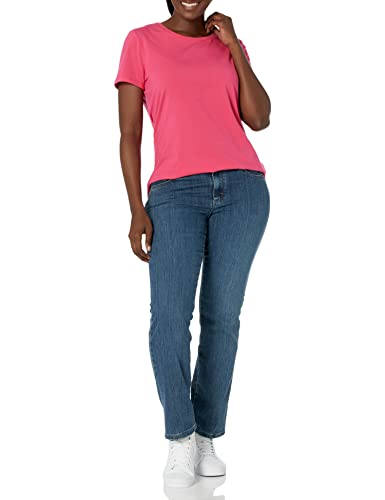 Amazon Essentials Women's Classic-Fit Short-Sleeve Crewneck T-Shirt, Pack of 2, Bright Pink/White, Large