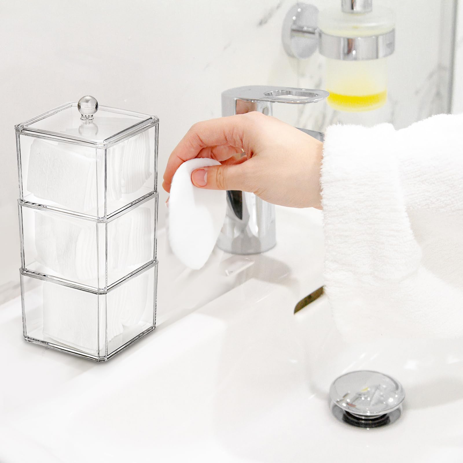 Hiceeden 9 Pieces Square Hair Accessories Organizer with Lid, Stackable Acrylic Bathroom Containers Cotton Ball Pad Qtip Holder, Clear Hair Tie Organizer Storage for Girls Bow Headband Jewelry