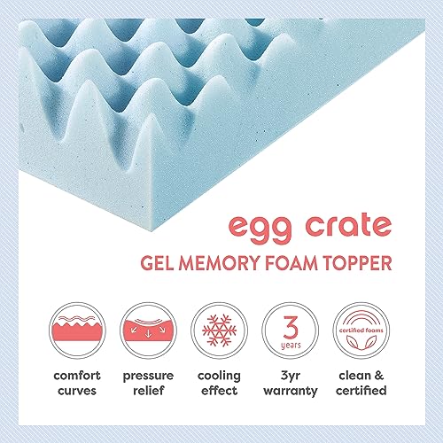 Best Price Mattress 2 Inch Egg Crate Memory Foam, Cooling Gel Infusion, Full Mattress Topper, Blue (ECMF-GM2F)