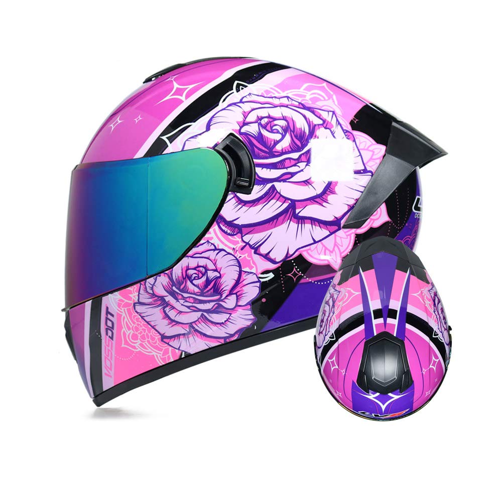 TRIPERSON Full Face Motorcycle Helmet DOT Approved Motorbike Moped Street Bike Racing Crash Helmet, Men and Women (Rose Color Mirror, Small)