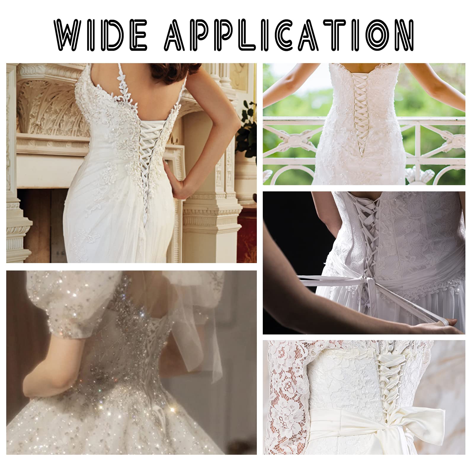 AHANDMAKER 137.8 Inches Women's Tie Back for Wedding Bridal Gown, White Adjustable Lace up Dress Cord Back for Zipper Replacement or Buttons