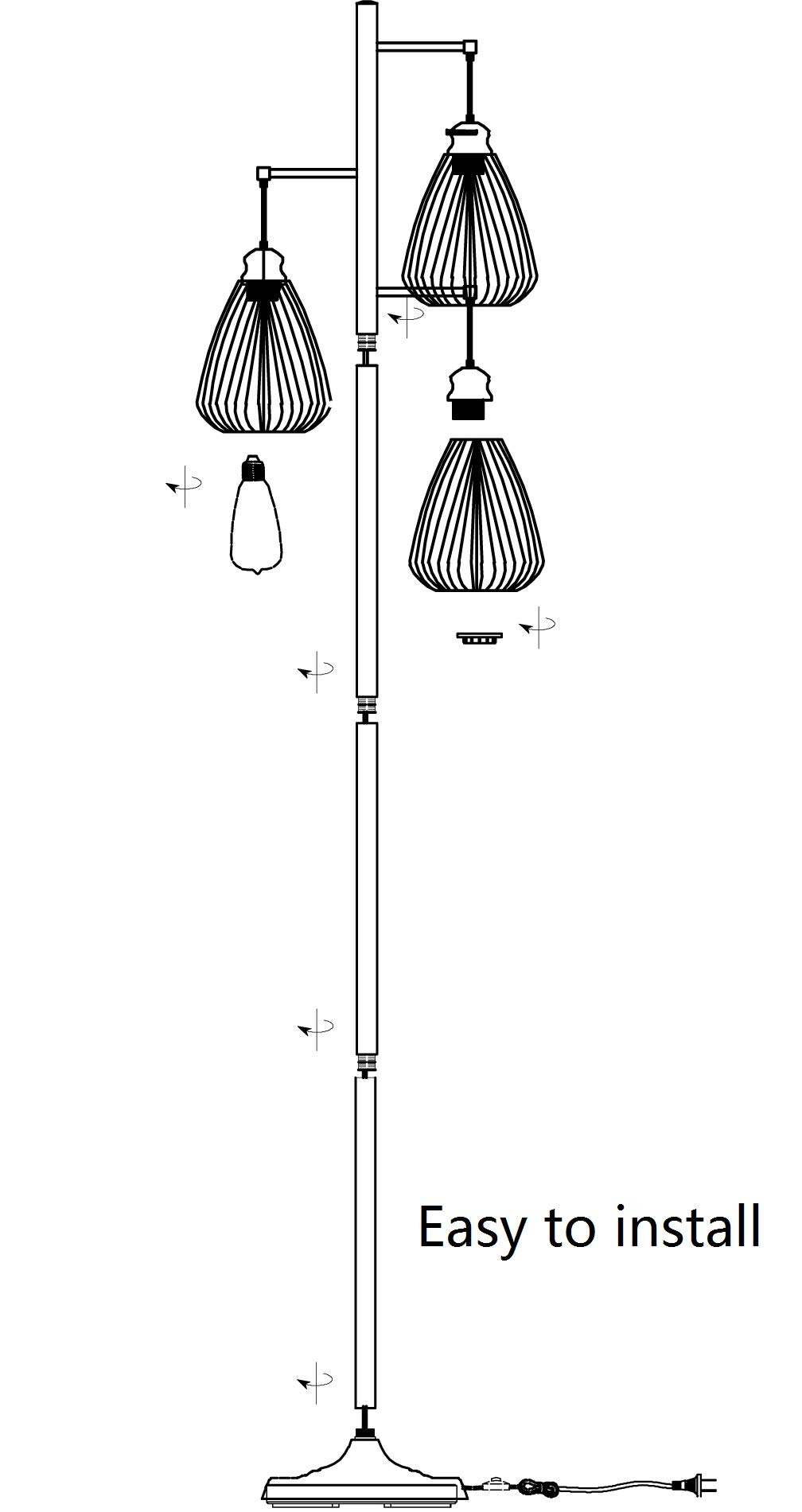 Floor Lamp, Industrial Rustic Standing Lamp with 3 Elegant Teardrop Cage Shade, Modern Tall Floor Lamps for Living Room with 3 Edison Bulbs, Minimalist Pole Floor Light for Home Office - Chrome