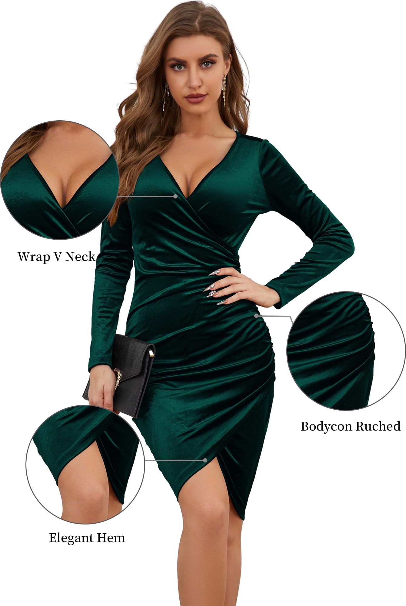 GUBERRY Womens Sexy Cocktail Bodycon Dress for Wedding Guest Elegant Long Sleeve Mini Reception Homecoming Dresses(Dark Navy,Medium)