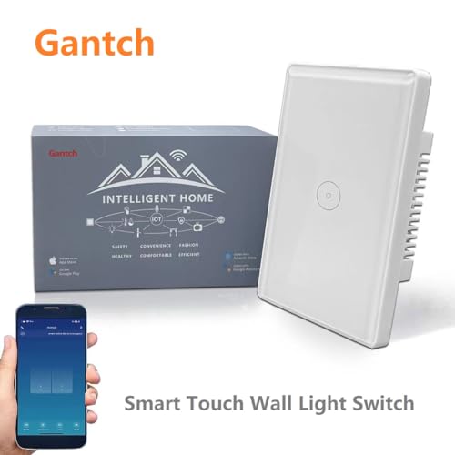 WiFi Smart Light Touch Wall Switch Works with Alexa and Google Home Neutral Wire Required, No Gateway Required. Connect to The Smart Life Tuya App.Us Standard Electrical Light Switches (1 Gang White)