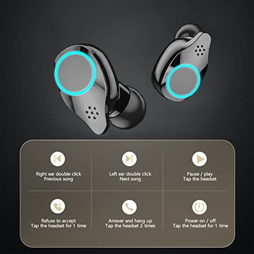Wireless Bluetooth LED Display Electroplated Earphones,9D HiFi Stereo Sound with Mic,with Charging Case, Binaural Call,Noise Reduction Technology, IPX7 Waterproof, for Sports, for iOS Android (Black)