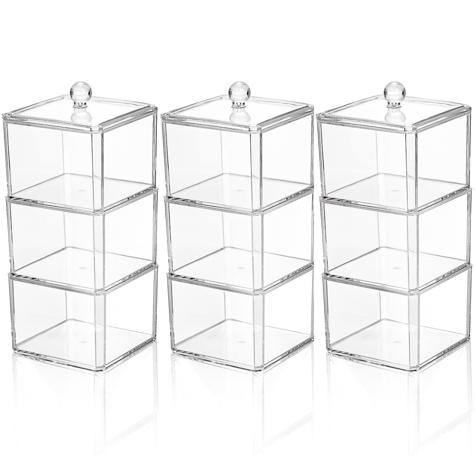 Hiceeden 9 Pieces Square Hair Accessories Organizer with Lid, Stackable Acrylic Bathroom Containers Cotton Ball Pad Qtip Holder, Clear Hair Tie Organizer Storage for Girls Bow Headband Jewelry