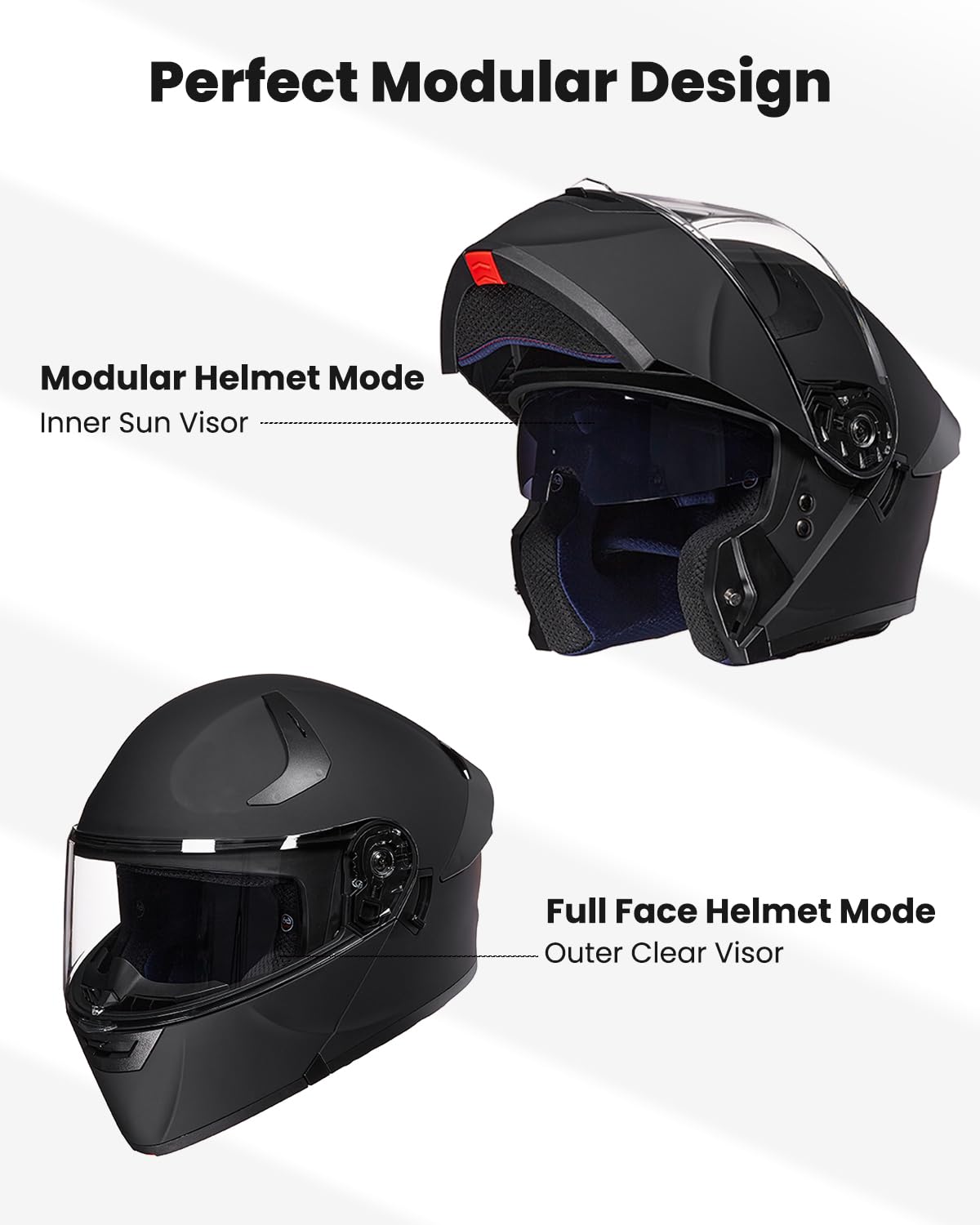 ILM Adult Motorcycle Helmet Dual Visor Flip up Modular Full Face Helmet DOT Model WS206(Matte Black,Medium)