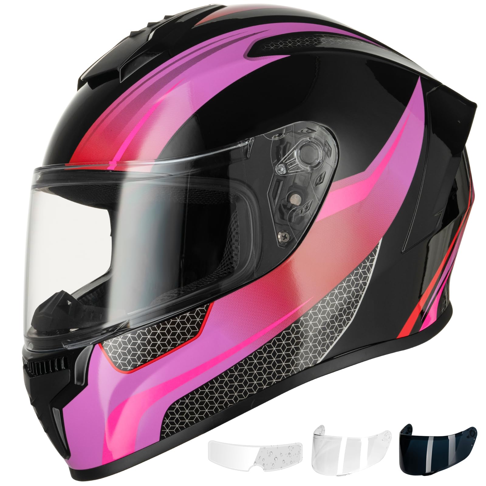Favoto Full Face Motorcycle Helmet, DOT Approved Lightweight Helmet, Anti-Fog Film Included, cascos para motos for Adults Men Women, Purple