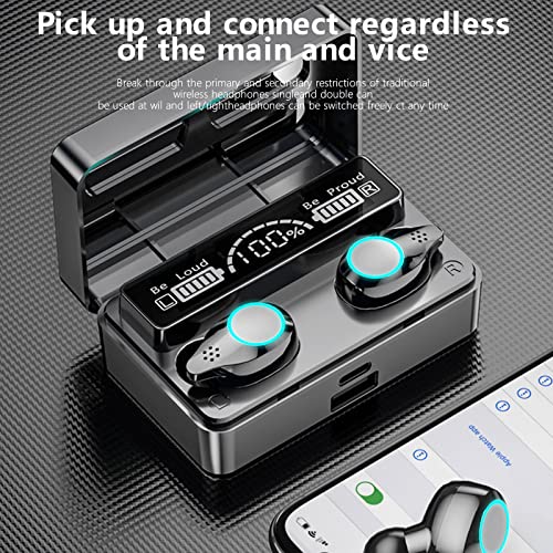Wireless Bluetooth LED Display Electroplated Earphones,9D HiFi Stereo Sound with Mic,with Charging Case, Binaural Call,Noise Reduction Technology, IPX7 Waterproof, for Sports, for iOS Android (Black)