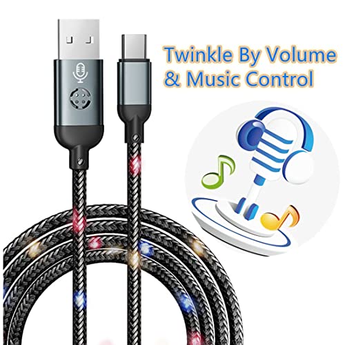 USB C Cable,Fast Charging USB A to C Cable with Data sync, Voice Control LED Light Up Phone Charger Cord for Samsung Galaxy S8/S9/S10/S20/S21, LG, Google Pixel, Oneplus, Moto and More.