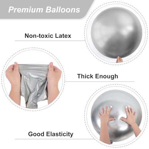 RUBFAC 36in Silver Giant Balloons, 5pcs Metallic Silver Latex Helium Balloons for Birthday Party Photo Shoot Wedding Baby Shower Decoration