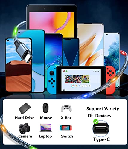 USB C Cable,Fast Charging USB A to C Cable with Data sync, Voice Control LED Light Up Phone Charger Cord for Samsung Galaxy S8/S9/S10/S20/S21, LG, Google Pixel, Oneplus, Moto and More.