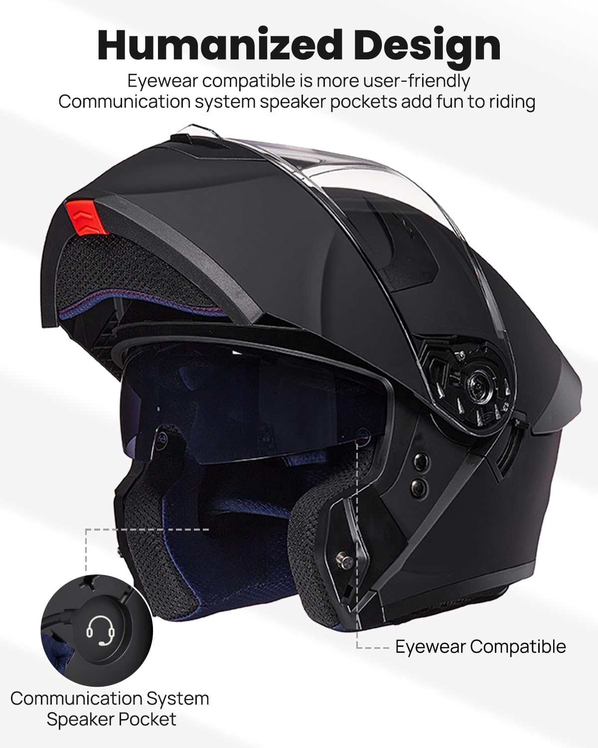 ILM Adult Motorcycle Helmet Dual Visor Flip up Modular Full Face Helmet DOT Model WS206(Matte Black,Medium)
