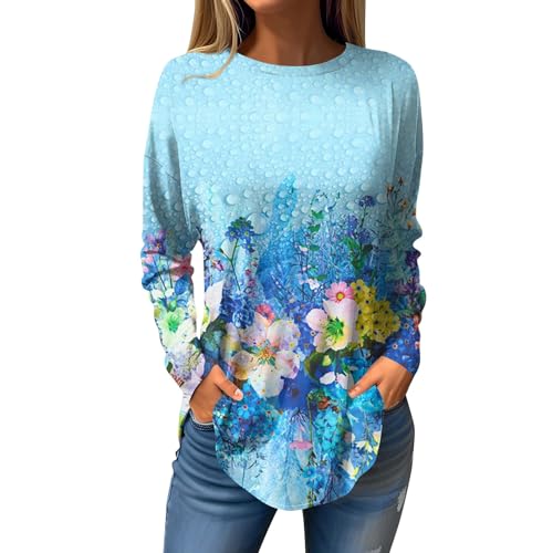 DealinM Oversized Sweatshirt for Women Oversized hoodie Sweaters for women Graphic sweatshirt for women Tunic Womens Long Sleeve Tops Fall Long Sleeve Shirts for Women(5-Blue,3X-Large)