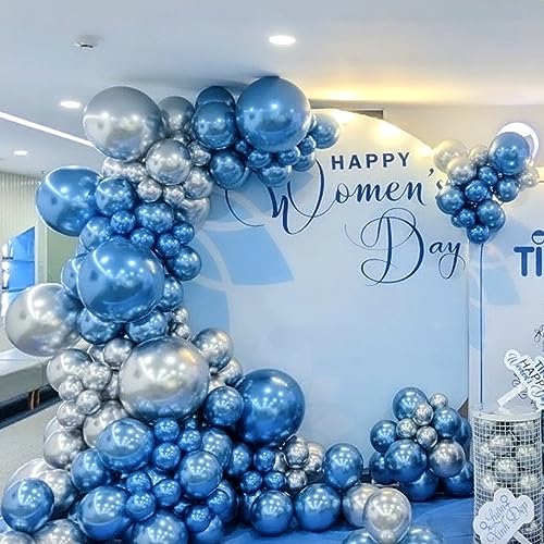 RUBFAC 36in Silver Giant Balloons, 5pcs Metallic Silver Latex Helium Balloons for Birthday Party Photo Shoot Wedding Baby Shower Decoration