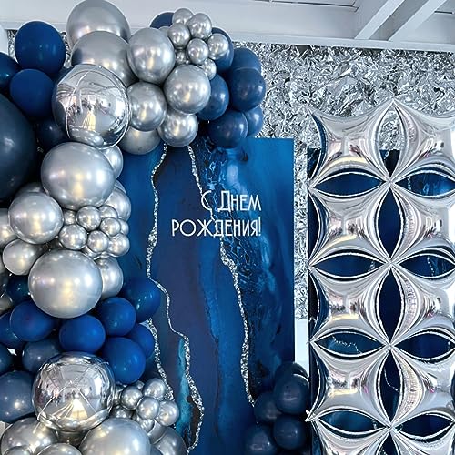 RUBFAC 36in Silver Giant Balloons, 5pcs Metallic Silver Latex Helium Balloons for Birthday Party Photo Shoot Wedding Baby Shower Decoration