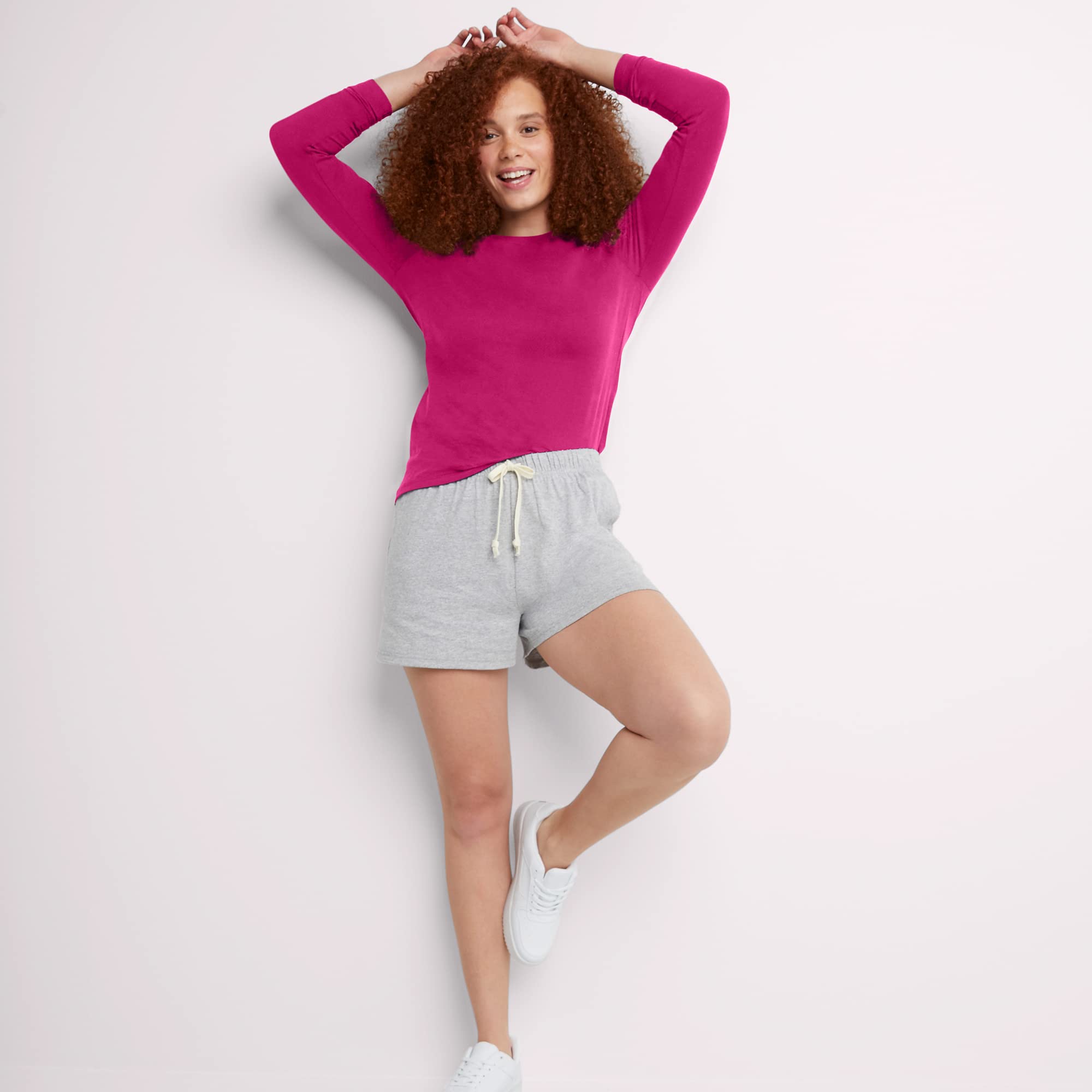 Hanes Comfortblend Women's Originals Long Sleeve Cotton T-Shirt, Lightweight Crewneck Tee, Modern Fit, Sizzling Pink, Medium