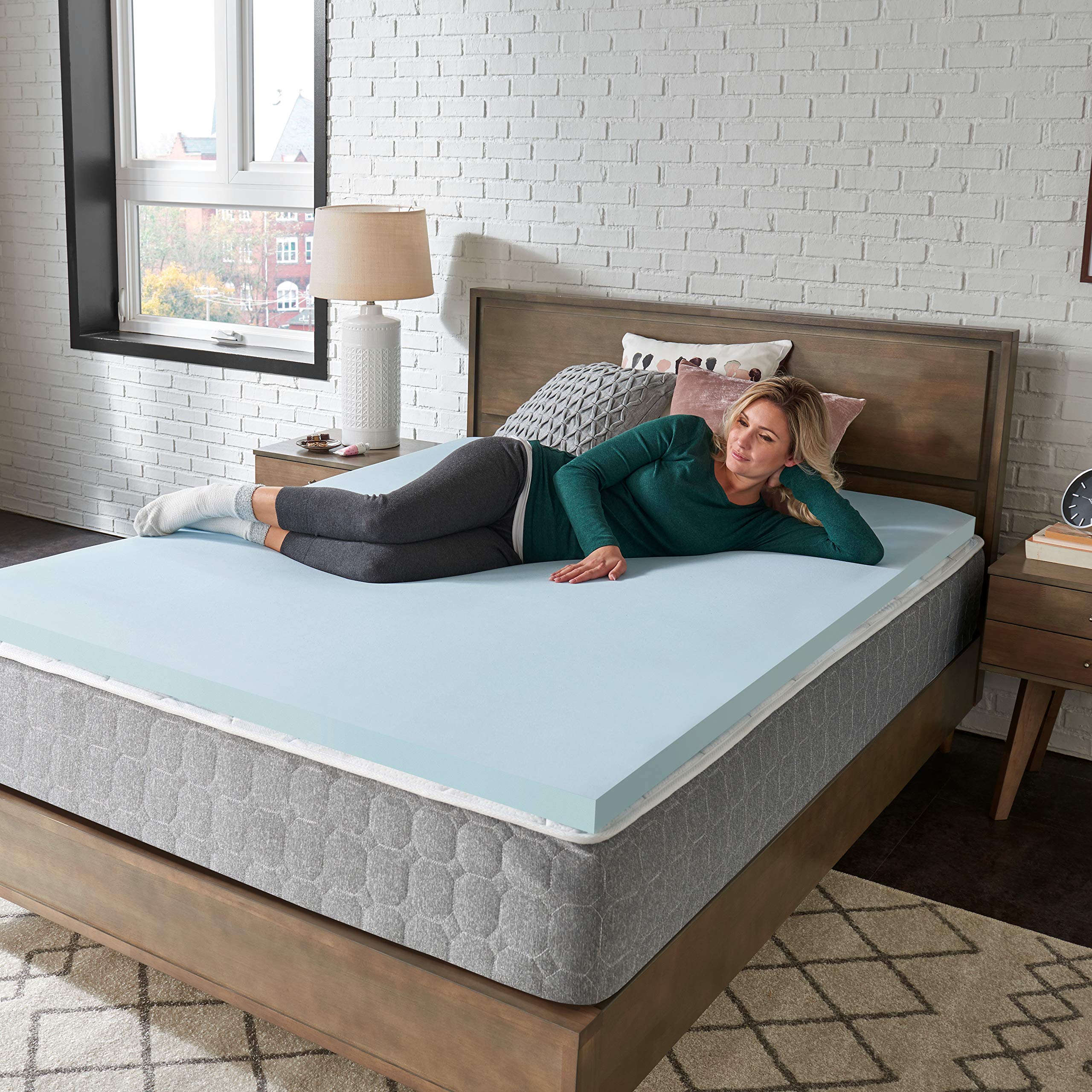 Sealy TrueForm 2 Inch Full Memory Foam Mattress Topper, Gel Infused Technology Contours to Body, Moisture Wicking Fabric for Cooling Sleep, Blue