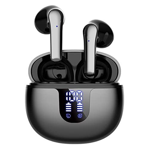 AITYYOX Bluetooth Headphones Wireless Earbuds 40H Playtime with IPX5 Waterproof LED Power Display Charging Case Smart Touch Control Ear Buds Built in Mic for Sports for Android iOS PC Black