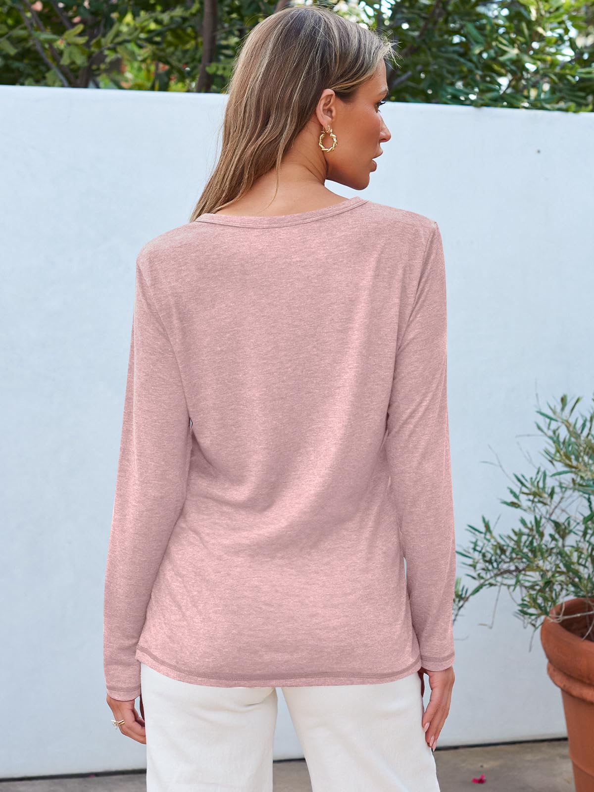 AUTOMET Spring Tops Womens Long Sleeve Shirts Workout Plus Size Tees Fall Outfits Clothes 2025 01pink L