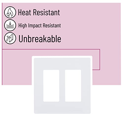 Bates- Screwless Decorator Wall Plates, Two Gang Switch Plate Covers, 4 Pack, Screwless Wall Plates 2 Gang, White Switch Plate Covers, Switch Cover Plate, Wall Switch Cover, Electrical Outlet Cover…