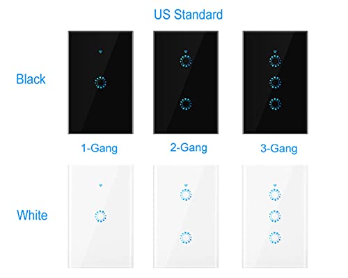 Smart WiFi Touch Switch Mobile Phone app Wireless Remote Control Wall lamp RF433 Glass Panel Supports Alexa & Google Home with LED Indicator Life/Tuya Application, Black, s010, 1way