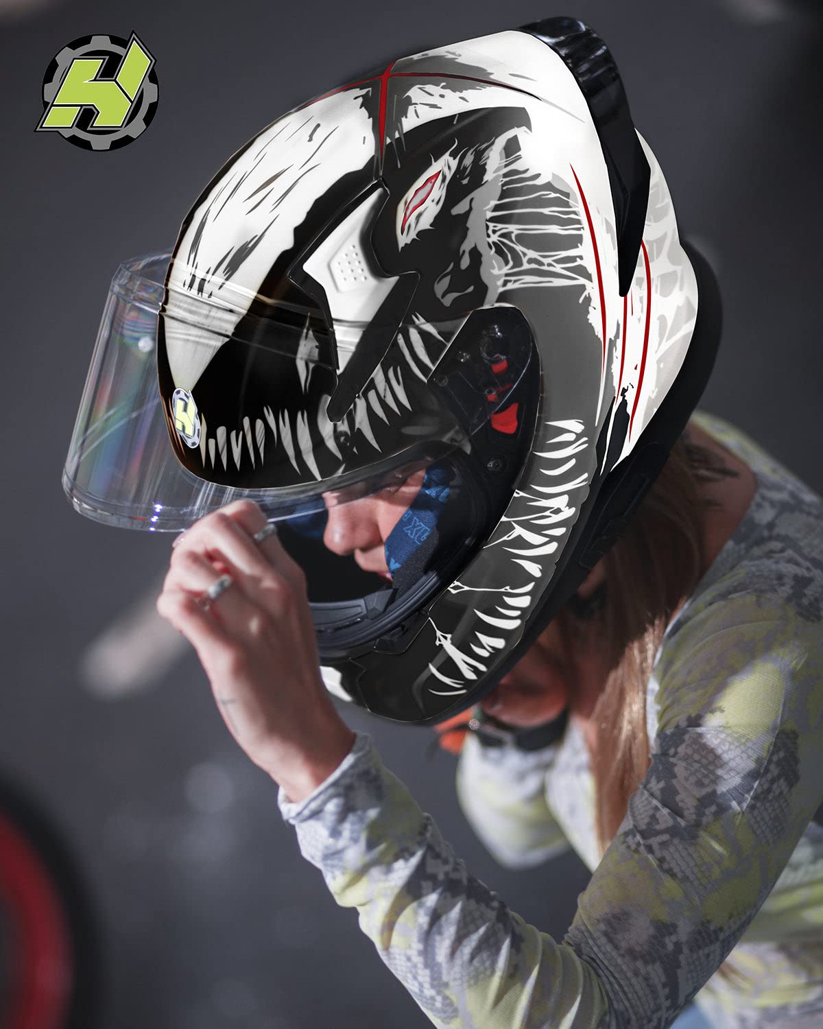 HAX Full Face Motorcycle DOT Approved Helmet with Dual Rear Wing and Pinlock Ready - Lightweight and Durable Motorbike Street Bike Helmet for Adults (Impulse Devour Black,XL)