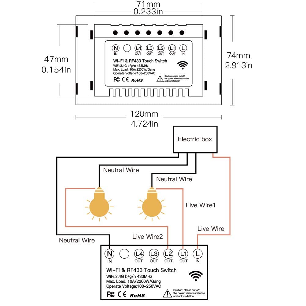MOES 2.4GHz WiFi Wall Touch Smart Switch Neutral Wire Required, 3 Way Multi-Control, Glass Panel Light Switch Work with Smart Life/Tuya App, RF433 Remote Control, Alexa and Google Home Black 3 Gang