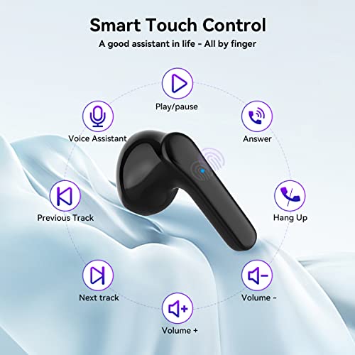 AITYYOX Bluetooth Headphones Wireless Earbuds 40H Playtime with IPX5 Waterproof LED Power Display Charging Case Smart Touch Control Ear Buds Built in Mic for Sports for Android iOS PC Black
