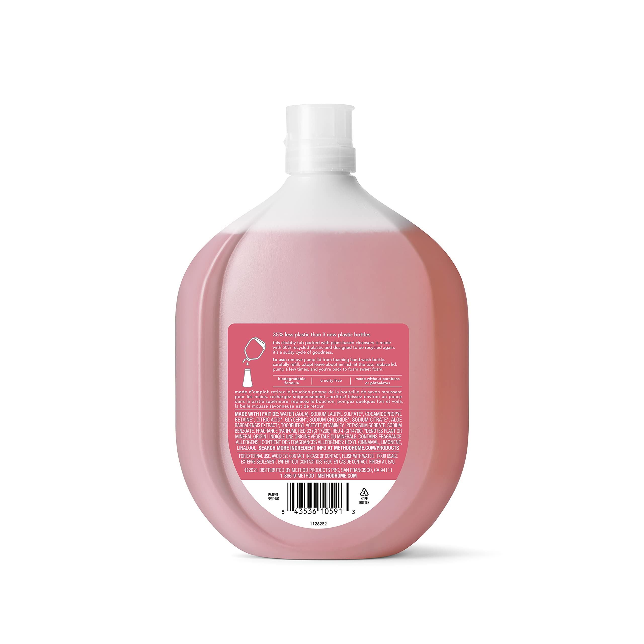 Method Foaming Hand Soap Refill, Pink Grapefruit, Recyclable Bottle, Biodegradable Formula, 28 fl oz (Pack of 4) (Packaging May Vary)