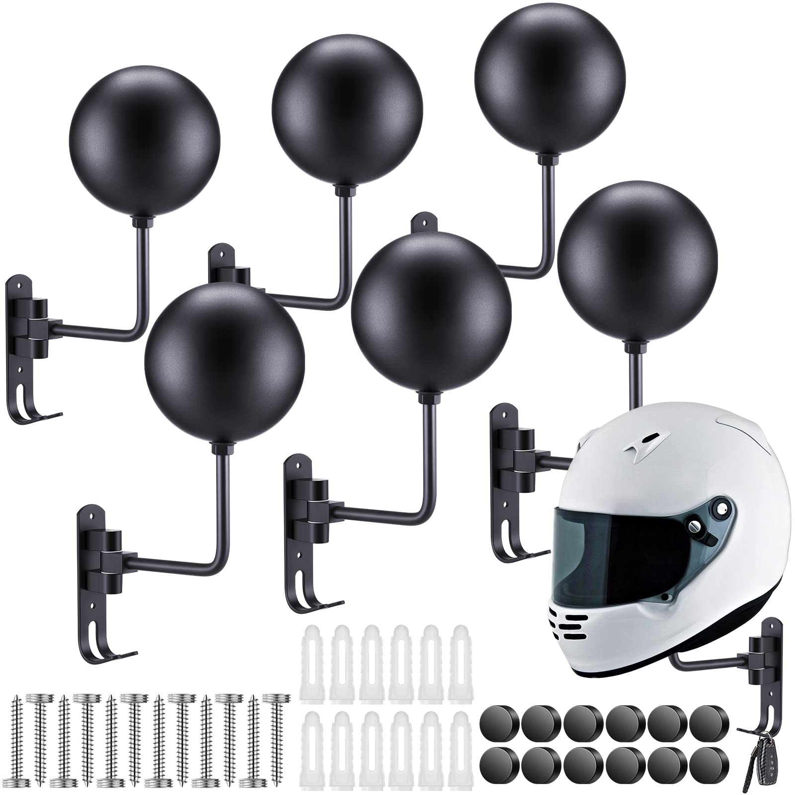 Shimeyao 6 Pack Motorcycle Helmet Rack Wall Mount Helmet Holder 180° Rotation Motorcycle Gear Hanger Display Stand with 2 Hooks for Men Women, Bike Coats, Caps, Jacket, Glove, Sportswear Accessories