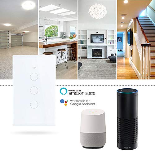 Smart WiFi Touch Switch Mobile Phone app Wireless Remote Control Wall lamp RF433 Glass Panel Supports Alexa & Google Home with LED Indicator Life/Tuya Application, Black, s010, 1way