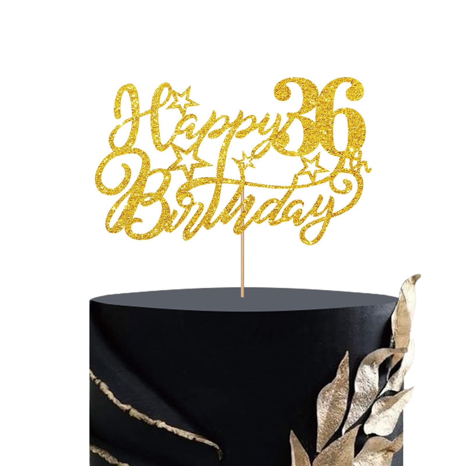 Happy 36th Birthday Cake Topper, 36th Anniversary Party Supplies, 36 Years Old Birthday Party Decoration - Gold Glitter