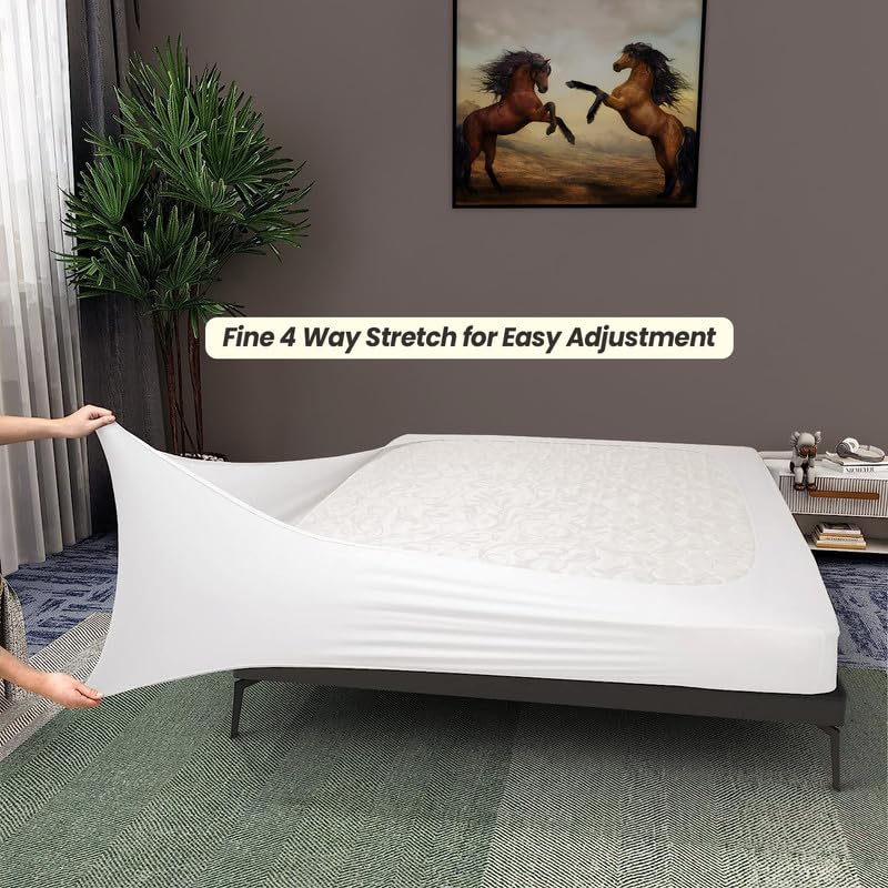 Banke Bihari Mattress Box Spring Cover Full XL Size Fits Upto 18" Inch Deep All Around Elastic for Snug Fit Your Mattress Polyester Fabric Thick Box Spring, White